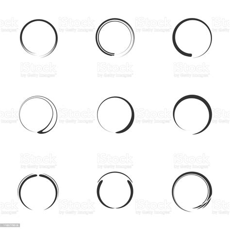 둥근 모양 아이콘의 집합입니다 다른 나선형 요소 플랫 스타일 벡터 일러스트와 검은 흰색 원 브러시 스트로크 낙서 드로잉에 대한 스톡 벡터 아트 및 기타 이미지 Istock