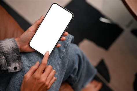 Premium Photo Above View A Female Using Smartphone Phone White Screen Mockup