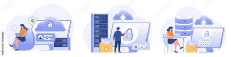 Database And Personal Data Security Cyber Data Security Privacy Technology Flat Design