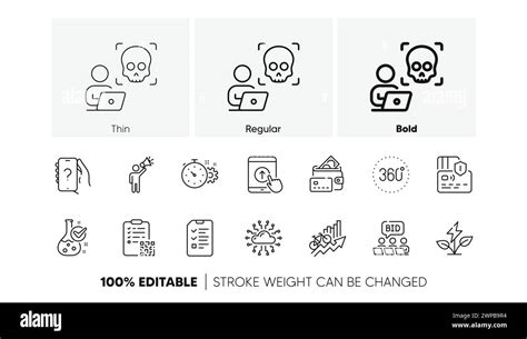 Card Cyber Attack And Online Auction Line Icons For Web App Printing Line Icons Vector
