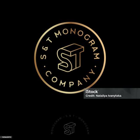 S And T Letters In Circle S And T Monogram Consist Of Gold Lines Stock