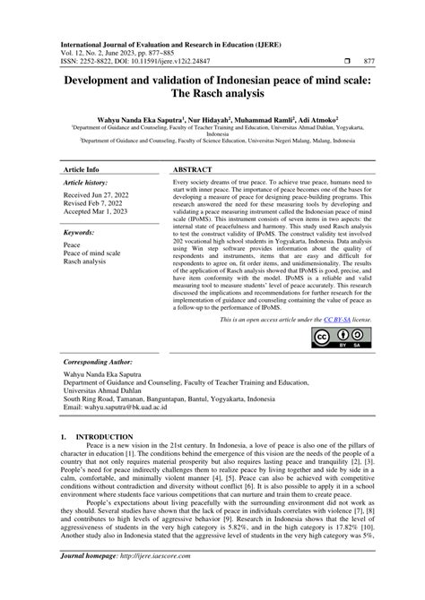 Pdf Development And Validation Of Indonesian Peace Of Mind Scale The