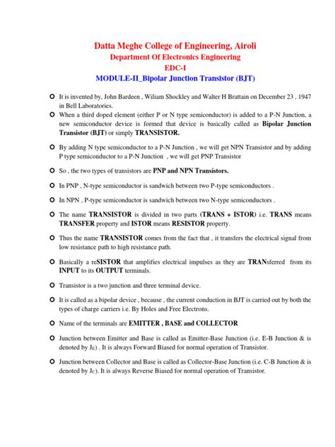 Edc I Bjt Notes Pdf Bipolar Junction Transistor Pn Junction