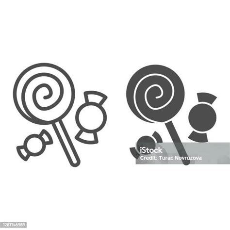 롤리팝과 사탕 라인과 단단한 아이콘 할로윈 개념 흰색 배경에 과자 사인 롤리팝과 모바일 개념 벡터 그래픽에 대한 개요 스타일에