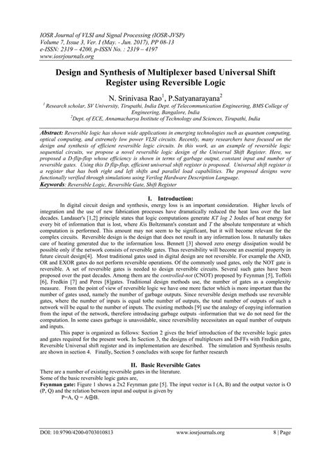 Design And Synthesis Of Multiplexer Based Universal Shift Register Using Reversible Logic Pdf