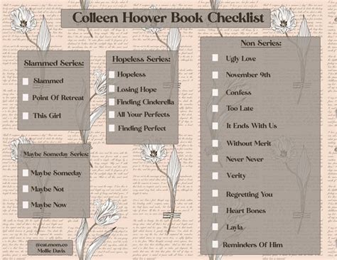 Colleen Hoover Book Checklist Printable