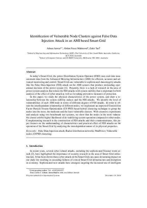 Pdf Identification Of Vulnerable Node Clusters Against False Data