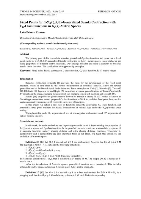 Pdf Fixed Points For α Fg ξλθ Generalized Suzuki Contraction