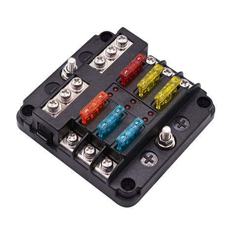 Poplis 6 Way Marine Fuse Box Block Holder Panel For Truck Boat Power Distribution Fuse Block Box