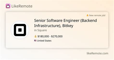 📩 Senior Software Engineer Backend Infrastructure Bitkey At 🏢 Square Salary 💰180000