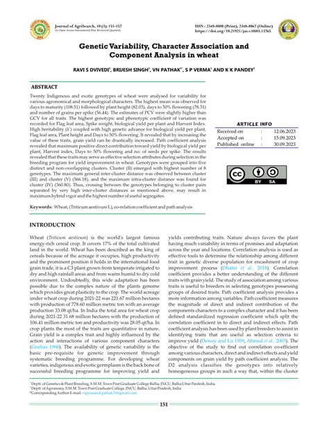 Pdf Genetic Variability Character Association And Component Analysis