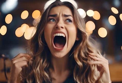 Premium Photo Excited Shocking Reaction Girl Reacts With Surprise