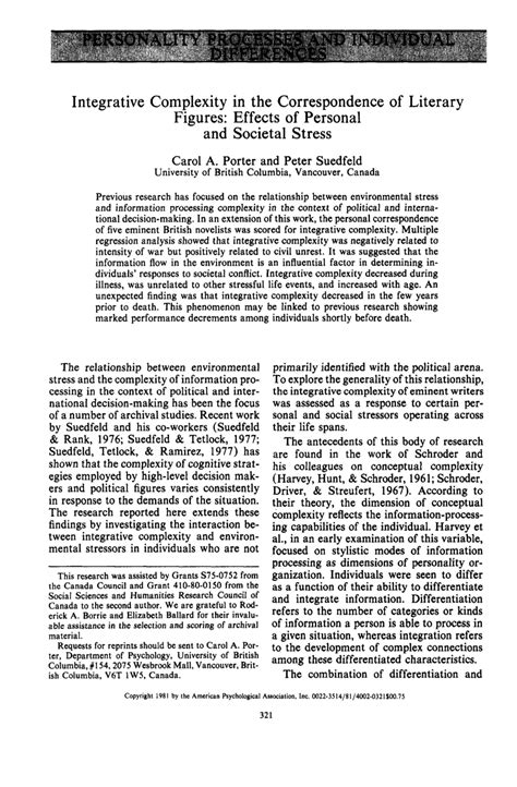 Pdf Integrative Complexity In The Correspondence Of Literary Figures Effects Of Personal And