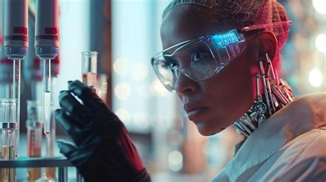 Premium Photo Female Humanoid Robot In A Laboratory Research For New