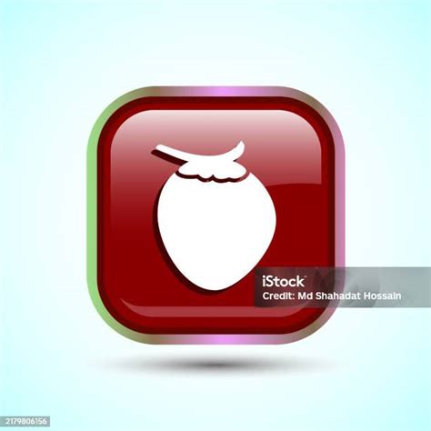 코코넛 과일 아이콘 디자인 일러스트레이션 유기농 과일 아이콘 앱 및 웹사이트 기호 레드 컬러 스퀘어 버튼 디자인 0명에 대한