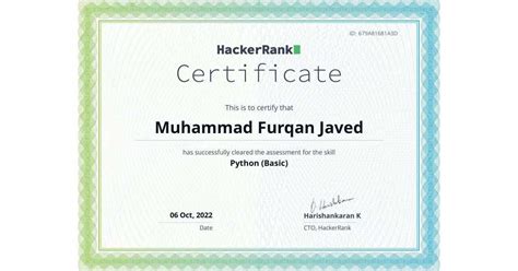 Muhammad Furqan Javed On Linkedin Hackerrank Skill Certificate