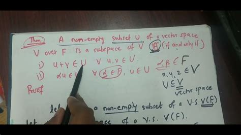 Linear Algebratheoremsubspace U Of Vector Space V Youtube