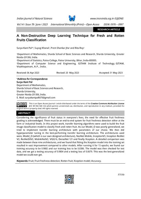 Pdf A Non Destructive Deep Learning Technique For Fresh And Rotten Fruits Classification