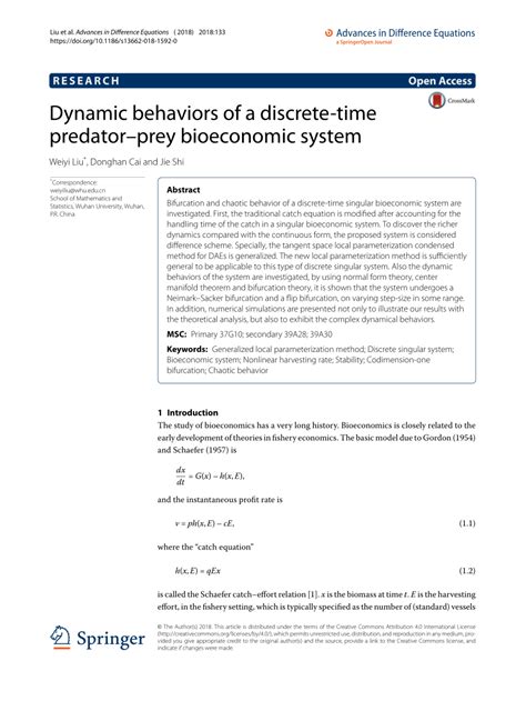 Pdf Dynamic Behaviors Of A Discrete Time Predatorprey Bioeconomic System