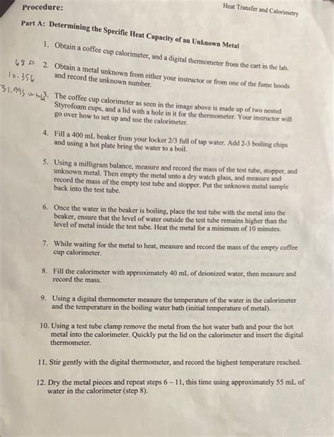 Solved A Determining The Specific Heat Capacity Of An Chegg