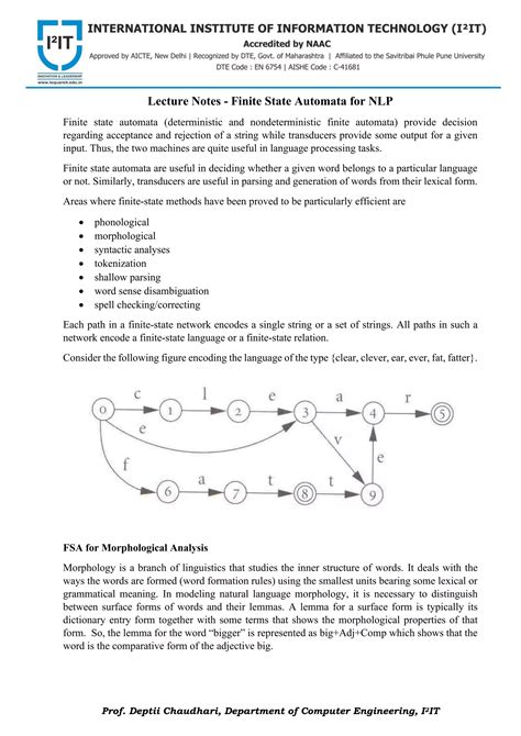 Lecture Notes Finite State Automata For Nlppdf