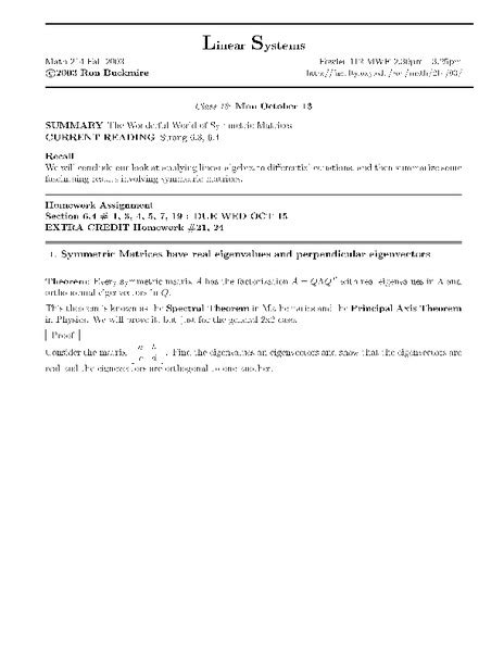 Linear Systems Symmetric Matrices Worksheet For 12th Higher Ed Lesson Planet