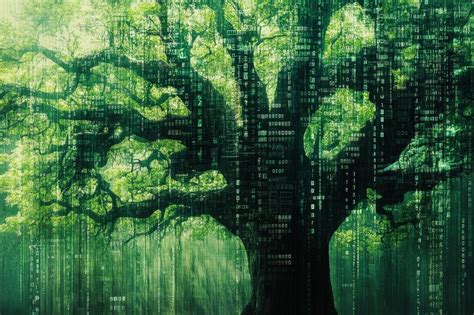 Abstract Digital Tree With Glowing Green Circuits Symbolizing The