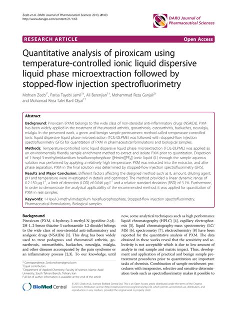 Pdf Quantitative Analysis Of Piroxicam Using Temperature Controlled