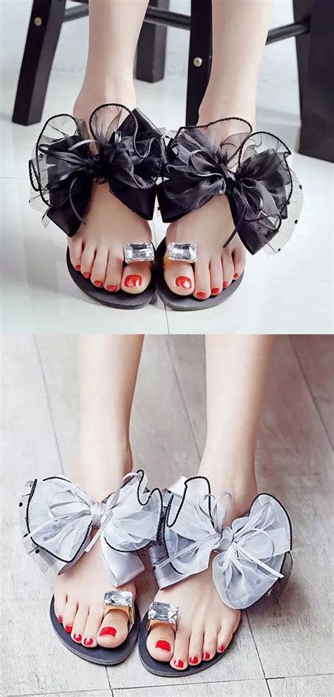 Big Size Butterflyknot Lace Bead Crystal Clip Toe Flat Flip Flops