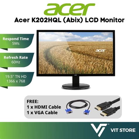 Acer K Hql Led Monitor Hd Abix Tn Hd Display X Hz Ms Vga Hdmi