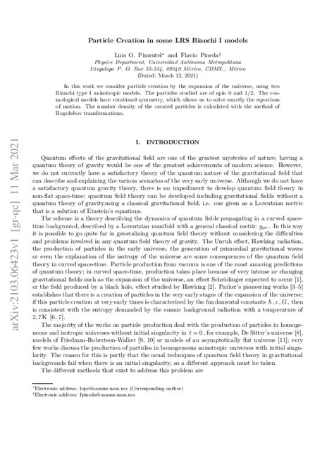 Pdf Particle Creation In Some Lrs Bianchi I Models