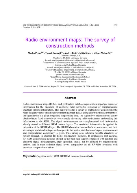 Pdf Radio Environment Maps The Survey Of Construction Methods