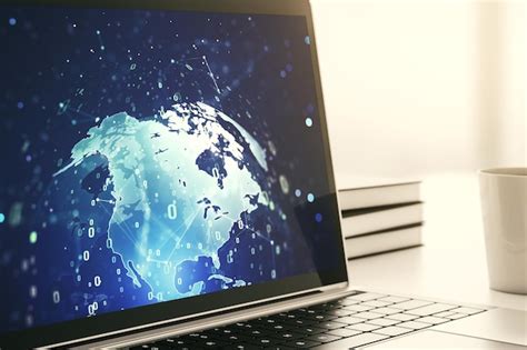 Premium Photo Abstract Creative Coding Illustration With World Map On Modern Computer Monitor