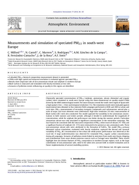 Pdf Speciated Pm2 5 Analysis In Southwest Europe