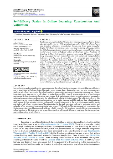 Pdf Self Efficacy Scales In Online Learning Construction And Validation