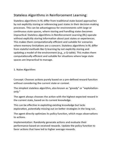 Stateless Algorithms In Reinforcement Learning Pdf Algorithms