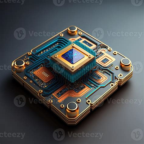 A Quantum Chip A Futuristic Glowing Cpu Quantum Computer Processor Digital Chip With Hud