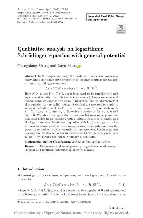 Qualitative Analysis On Logarithmic Schrödinger Equation With General Potential Request Pdf