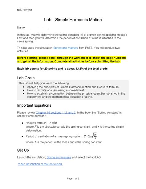 Module 15 Lab 12 Simple Harmonic Motion Lab Simple Harmonic Motion Name In