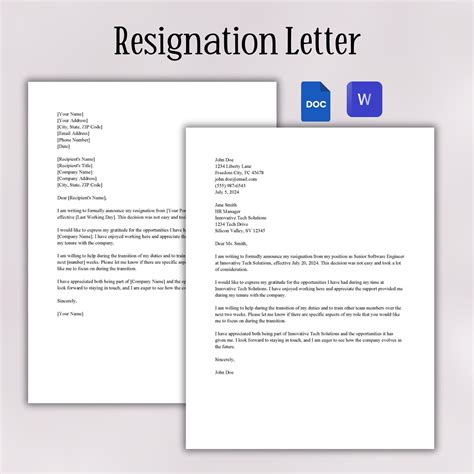 Job Resignation Letter Template With Resignation Example Notice Letter Template Hr Template