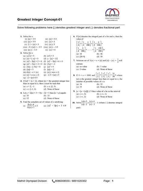 Greatest Integer Concept 01 Pdf
