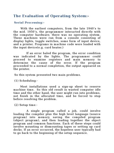 The Evaluation Of Operating System Operating System Inputoutput
