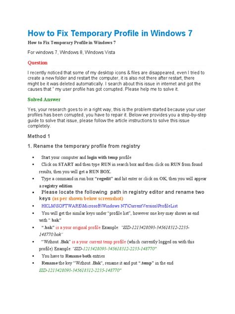 How To Fix Temporary Profile In Windows 7 Pdf Windows Registry Personal Computers