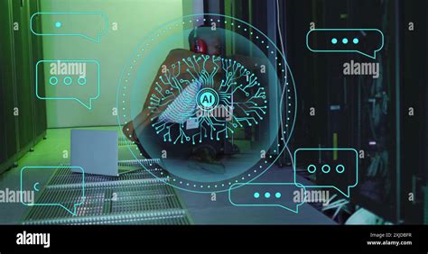 image of ai data processing over asian man using vr fixing computer