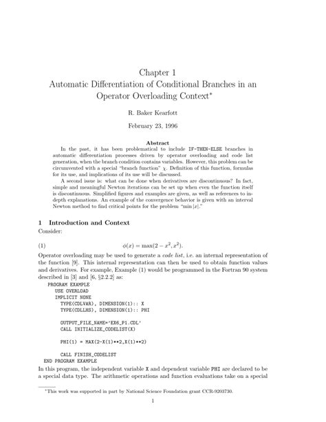 pdf chapter 1 automatic differentiation of conditional branches in an operator overloading context