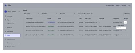 Manage Project Jobs Cloud Zilliz Cloud Developer Hub