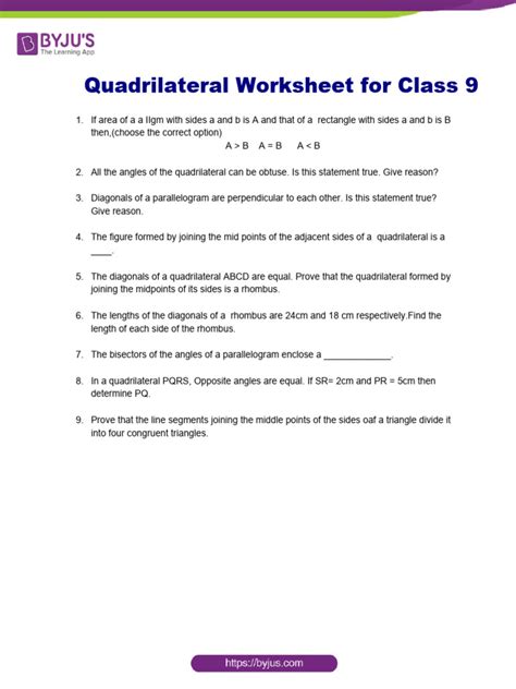 Quadrilateral Worksheet For Class 9 Pdf