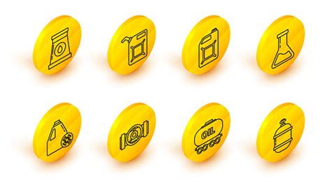 세트 라인 프로판 가스 탱크 오일 철도 시스터 산업 금속 파이프 및 밸브 부동 액수 통 테스트 튜브 플라스크 가솔린 캐니스터 및 산업 공장 건물 아이콘 벡터 3차원 형태에