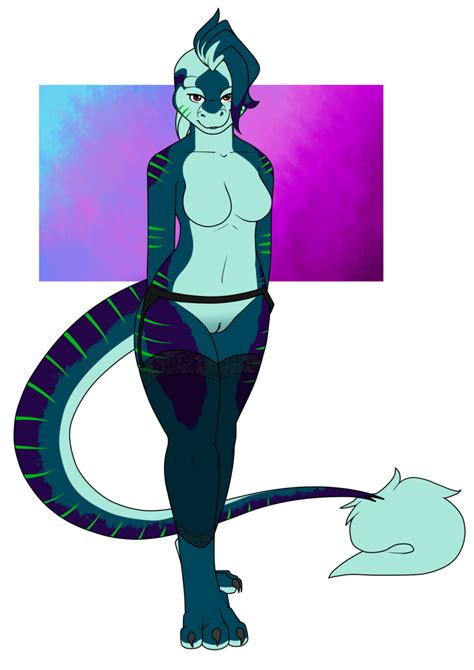 Rule 34 Blue Skin Breasts Clothing Featureless Breasts Female Legwear Lizard Looking At Viewer