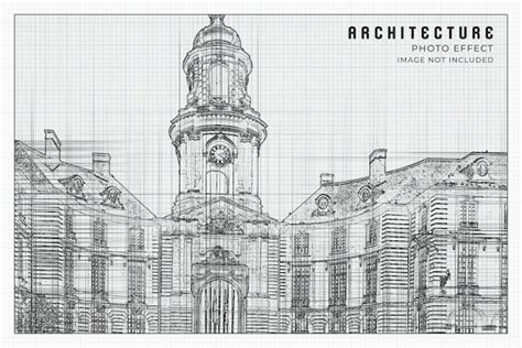 Premium Psd Architecture Blueprint Sketch Art Photo Effect Template